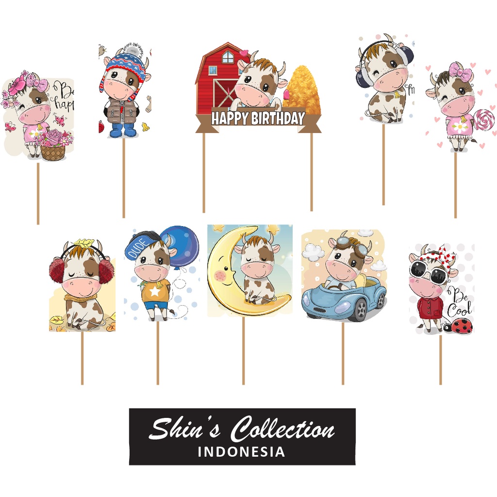 Jual Cake topper brown cow sapi coklat 1 set isi 10 pcs | Shopee Indonesia