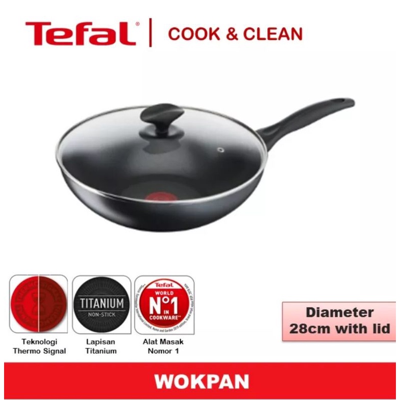 Jual tefal wokpan cook and clean 28cm with lid | Shopee Indonesia