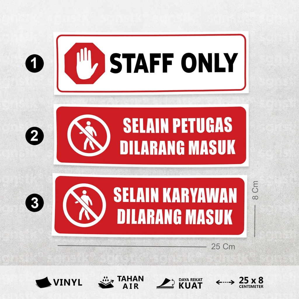 Jual STIKER STAFF ONLY PETUGAS KARYAWAN UKURAN 25 x 8 CM Indonesia ...