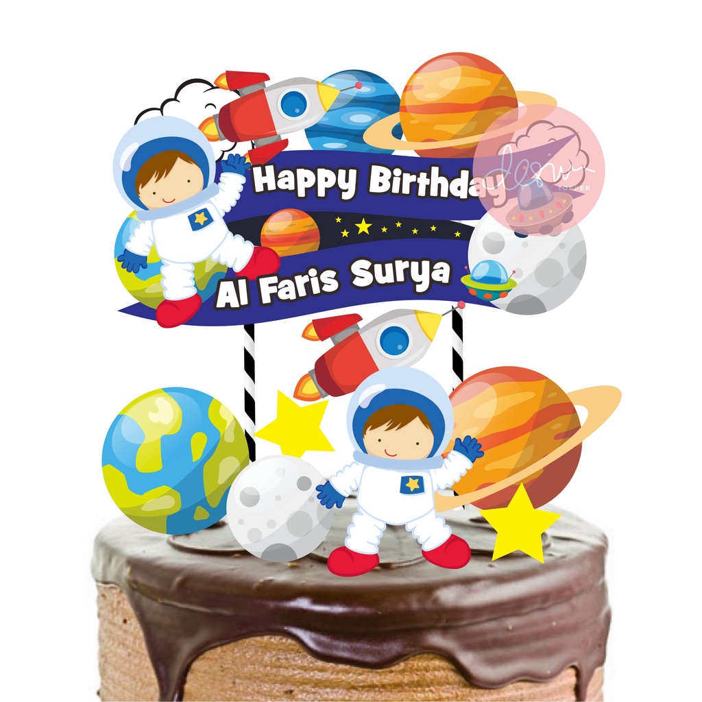 Jual Topper Cake Astronot/Space/Planet (Custom Nama & Umur) FREE ...