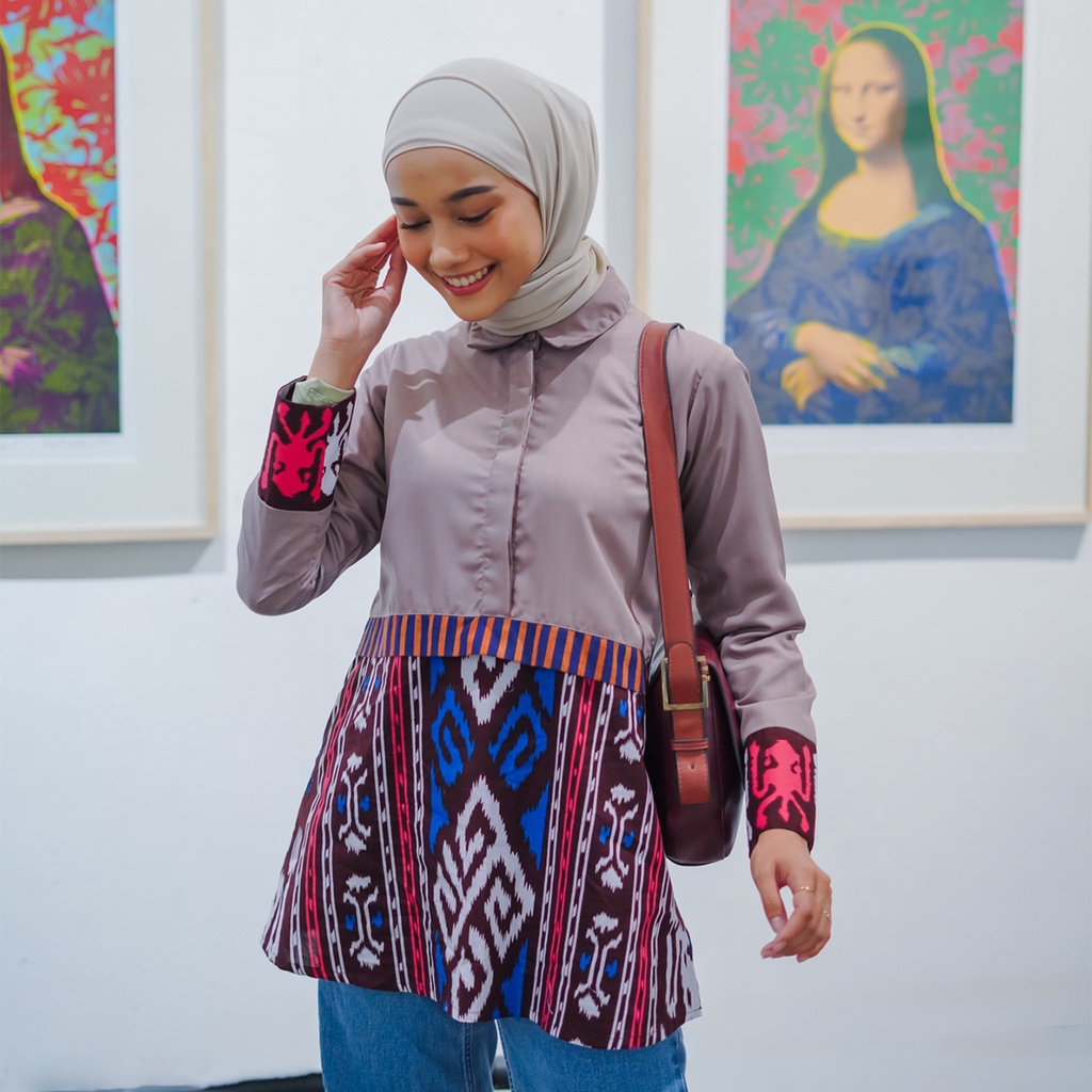 Jual Blouse Melani - Atasan Batik Kerja Kantor Katun Motif Tenun Kombinasi Lurik Premium Murah ...