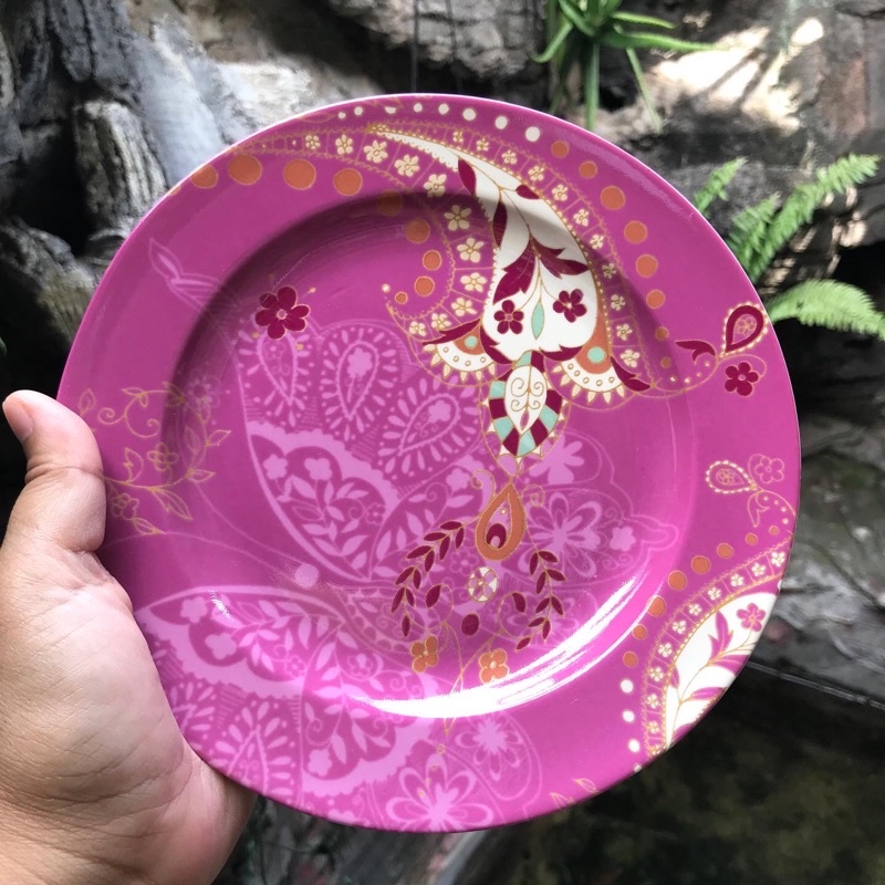 Jual PIRING KERAMIK MAKAN HIAS PINK BATIK SALAD SIZE 20 CM | Shopee ...