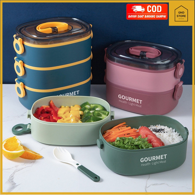 Jual Tempat Kotak Bekal Makan Lunch Box Kotak Makan 2 Susun 1400ml | Shopee Indonesia