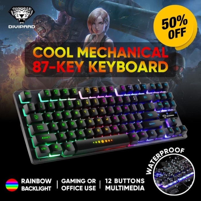 Jual Divipard Keyboard Gaming Kabel Mechanical GK-10 RGB LED Rainbow ...