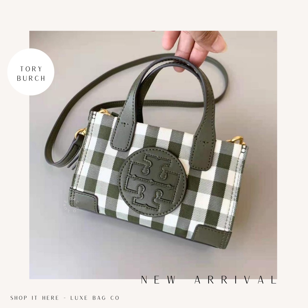 Jual Tory Burch Micro Tote Bag Gingham White Green ORIGINAL | Shopee ...