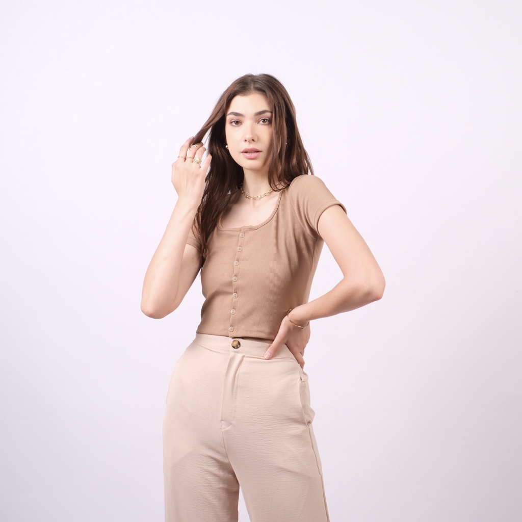 Jual Yeoji Seulgi Knit Korean Top | Atasan Cropped Square Neck | Baju Crop Wanita | Shopee Indonesia