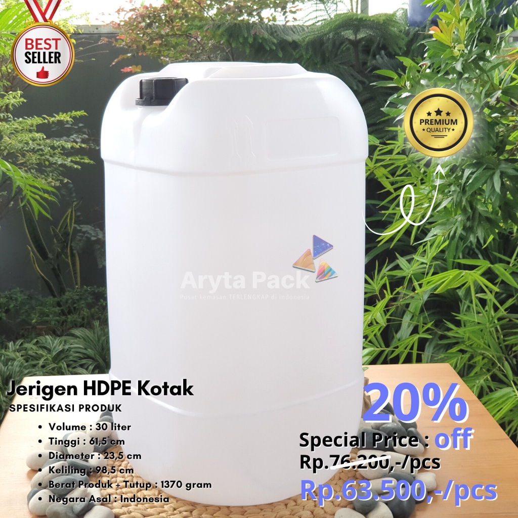 Jual Jerigen plastik HDPE 30liter 30000ml kotak natural kimia madu ...