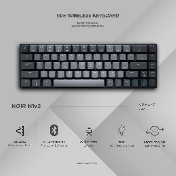 Jual NOIR N1 - 65% WIRELESS MECHANICAL KEYBOARD (GREY) | Shopee Indonesia