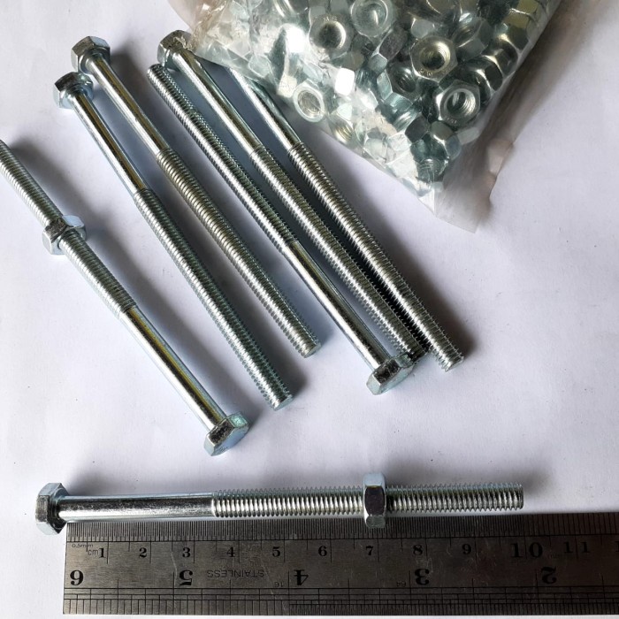 Jual M6X100 (10 CM) BAUT MUR HEXAGON PUTIH HALF DRAT BMP M6 X 100 ...