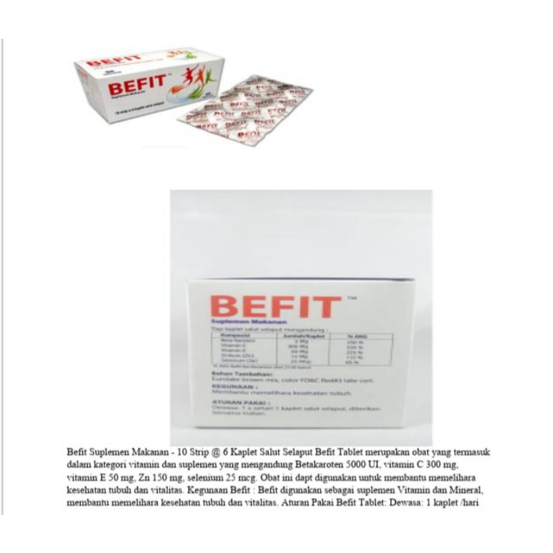 Jual Befit Multivitamin Isi 1 box 10 strip @6 kaplet per strip ...