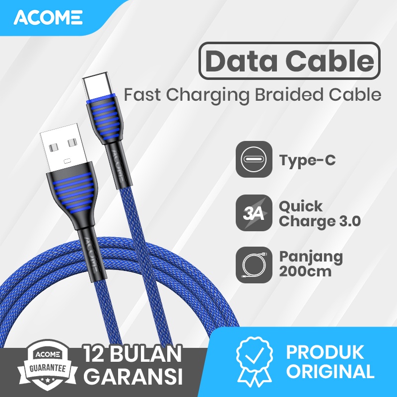 ACOME Kabel Data Type-C 1 Meter 2 Meter cable AiC Fast Charging Garansi ...