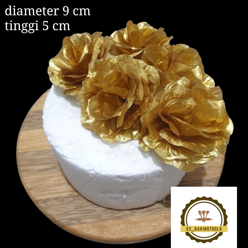 Jual Cake topper mawar kuntum artificial flower gold 5 pcs medium ...