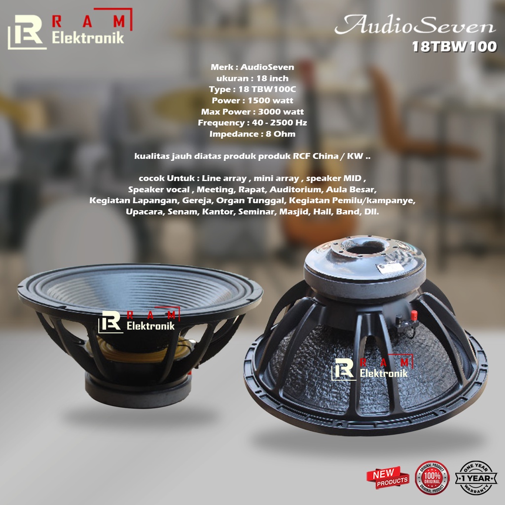 Jual Audio Seven 18TBW100 / 18 TBW 100 Speaker Komponen 18 Inch Original | Shopee Indonesia