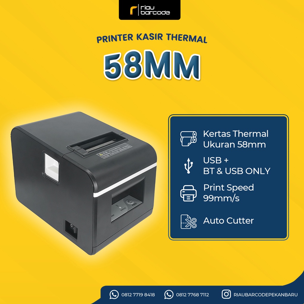 Jual PRINTER THERMAL 58MM AUTO CUTTER C58AC USB + BLUETOOTH & USB ONLY ...