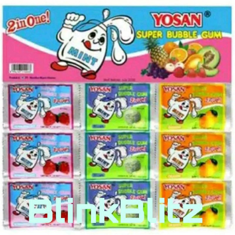 Jual Permen Karet Yosan 2 in 1 one Sachet Isi 24 Jadul Super Bubble Gum ...