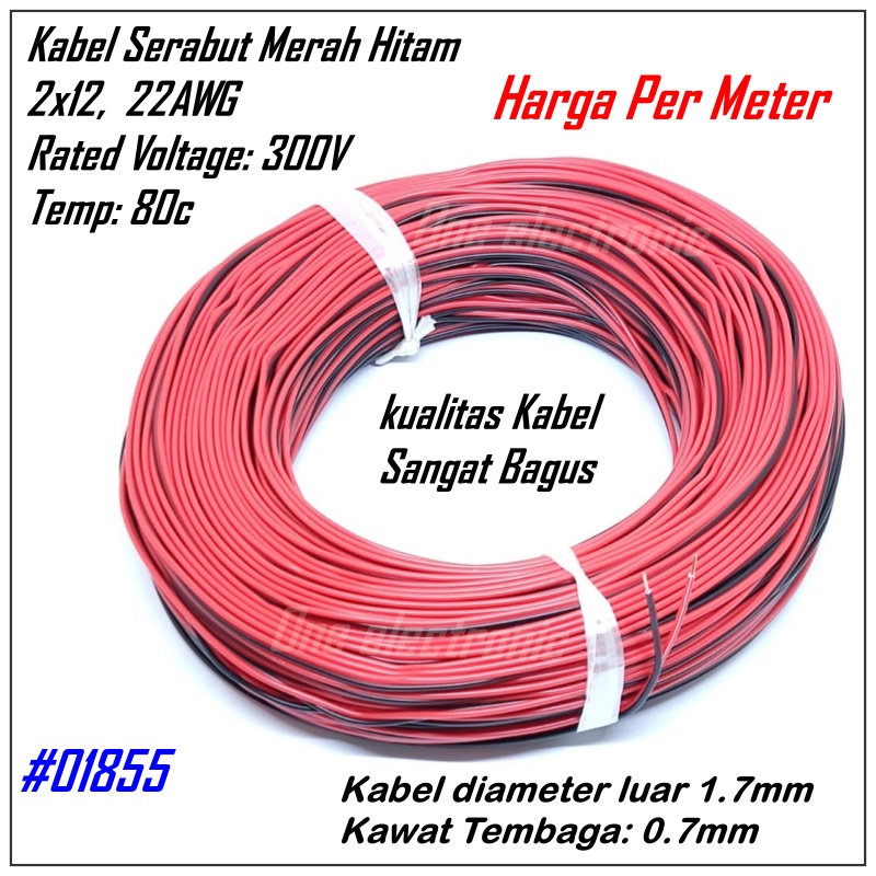 Jual Per Meter Kabel listrik kabel Speaker Merah Hitam Serabut 0.7mm Tembaga Murni 22 AWG ...