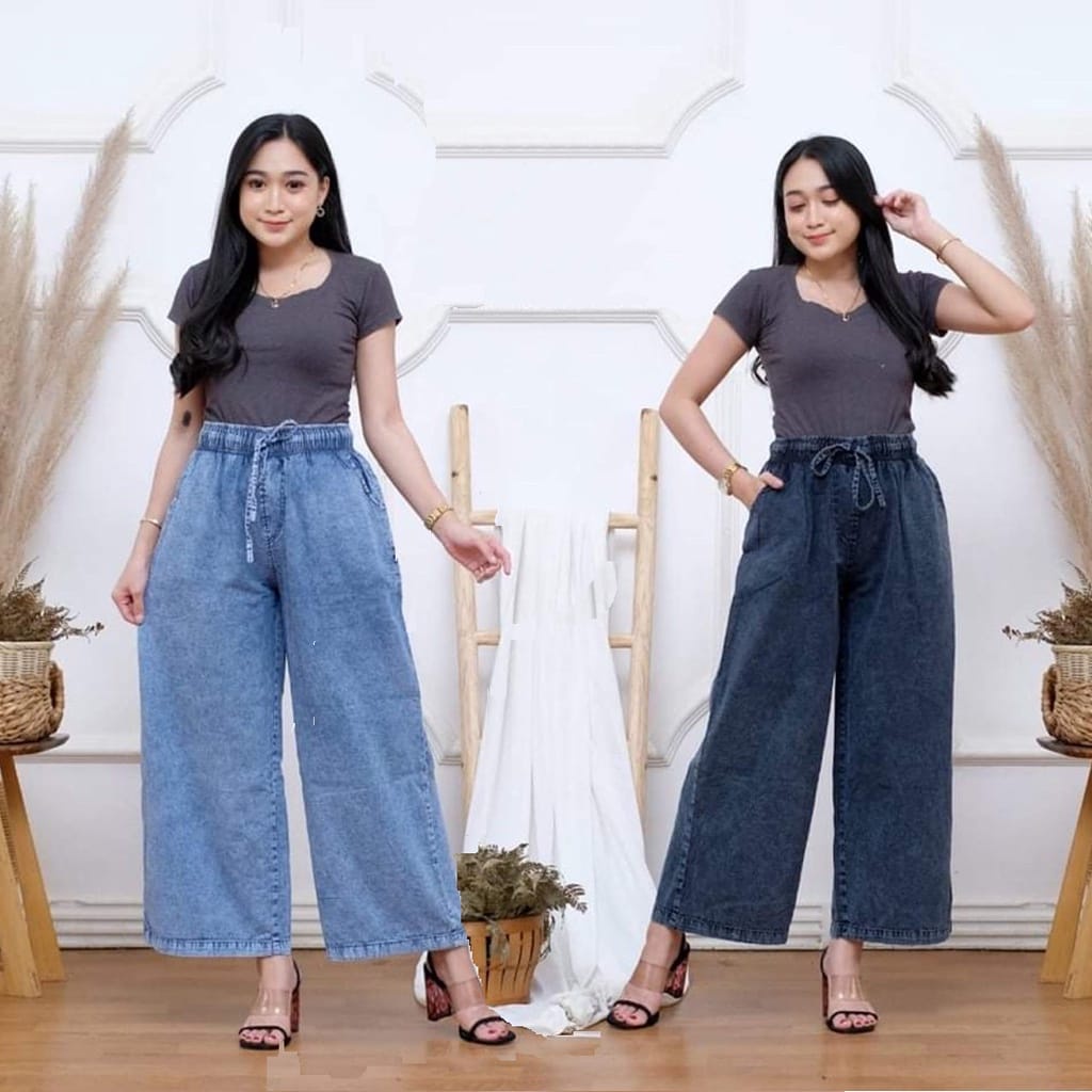 Jual celana kulot jeans tali / celana kulot jeans perempuan / kulot ...