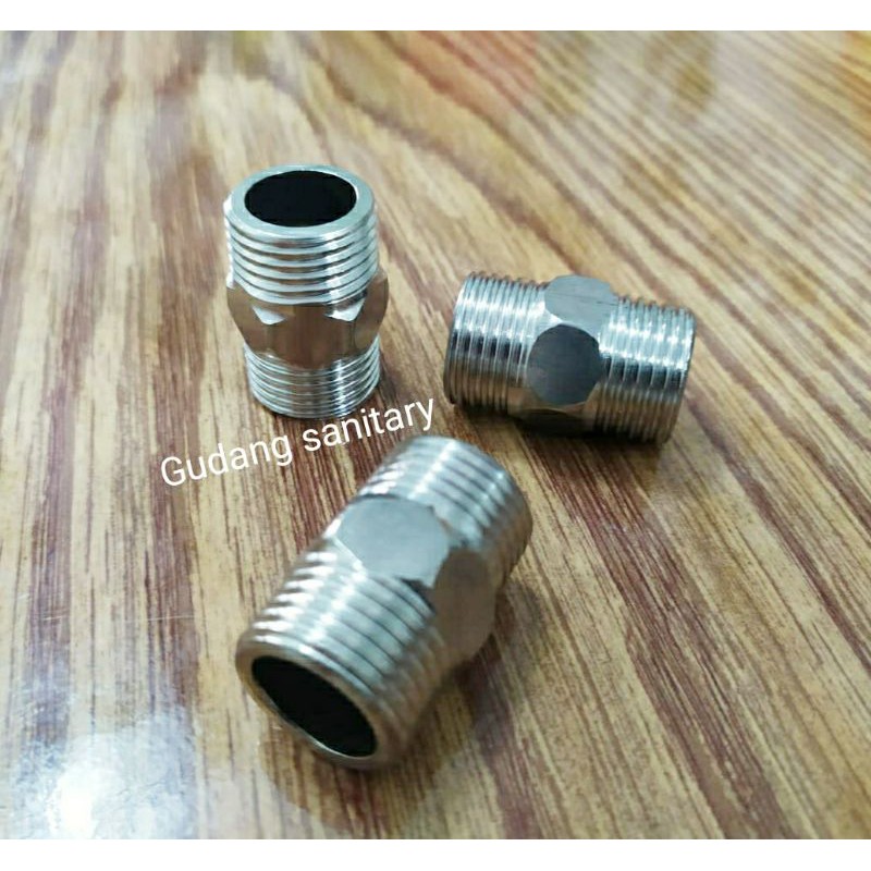 Jual double nepel stainless 1/2 inch double nepel 1/2 inch double nepel drat 1/2 inch double ...