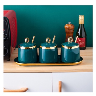 Jual TEMPAT BUMBU KERAMIK EMERALD LIST GOLD ELEGANT/ TEMPAT LADA GULA ...