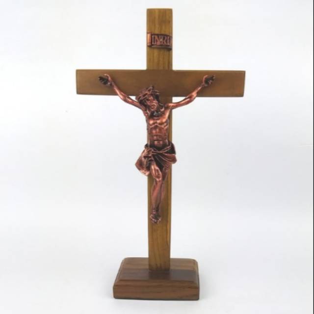 Jual Salib Duduk Altar Meja Doa Ibadah Kayu Corpus Patung Yesus INRI 30 ...