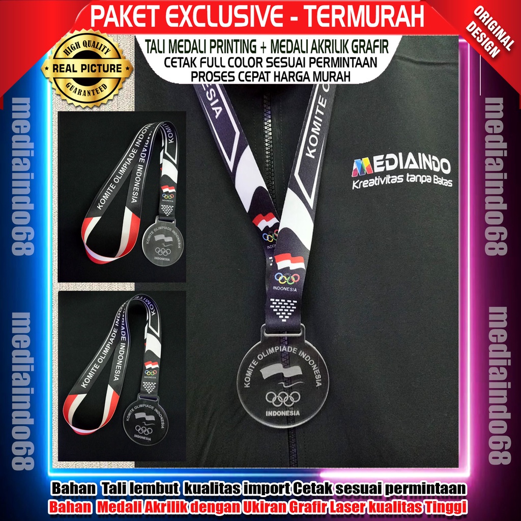Jual Custom Tali Mendali/Medali Printing+Medali Akrilik Grafir Laser ...