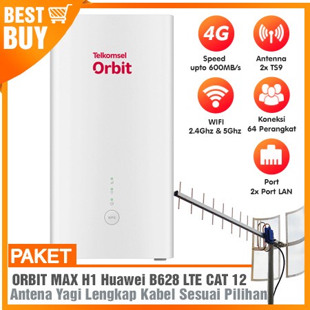 Jual Paket Orbit Max H1 Modem WIFI B628 4G LTE cat 12 + Antena Yagi Grid Extreme + kabel + Dual ...