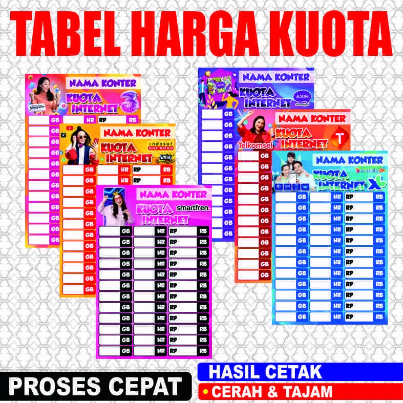 Jual Cetak Poster Daftar Harga Kuota Tanpa Laminasi | Shopee Indonesia