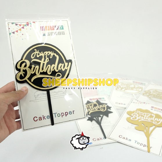 Jual CAKE TOPPER ACRYLIC 2 WARNA HBD Bentuk Love Emas Bintang Hitam ...
