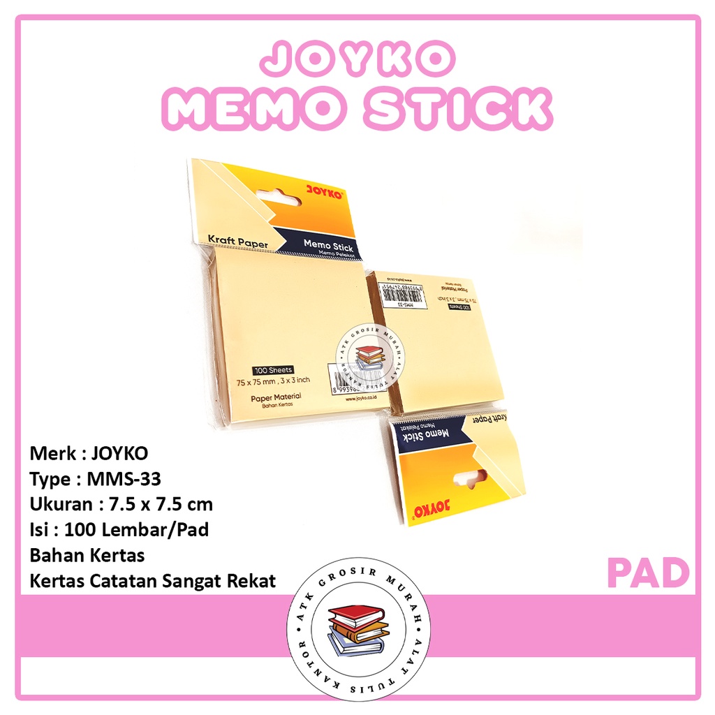 Jual JOYKO - Memo Stick MMS-33 Kertas Cokelat - Pad | Shopee Indonesia
