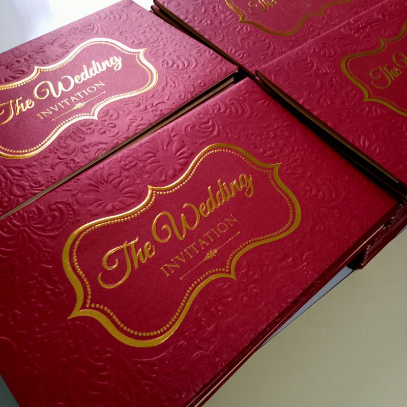 Jual Undangan Hardcover Embose Merah Maron Hotprint Gold | Shopee Indonesia