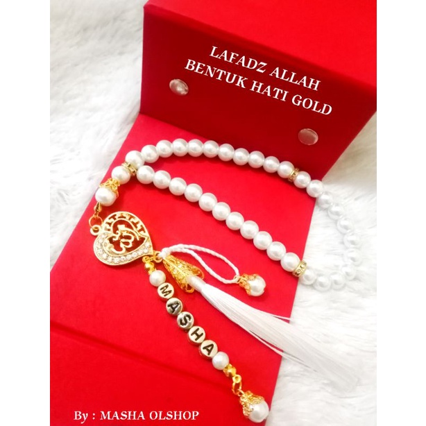 Jual Tasbih Mutiara Premium Gold/Perak Dengan Lafadz Allah Bentuk Hati ...