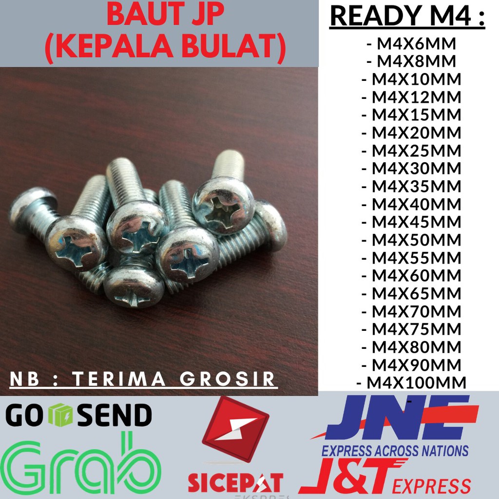 Jual BAUT JP M4X8MM PER PACK // BAUT PUTIH JP M4X8MM | Shopee Indonesia