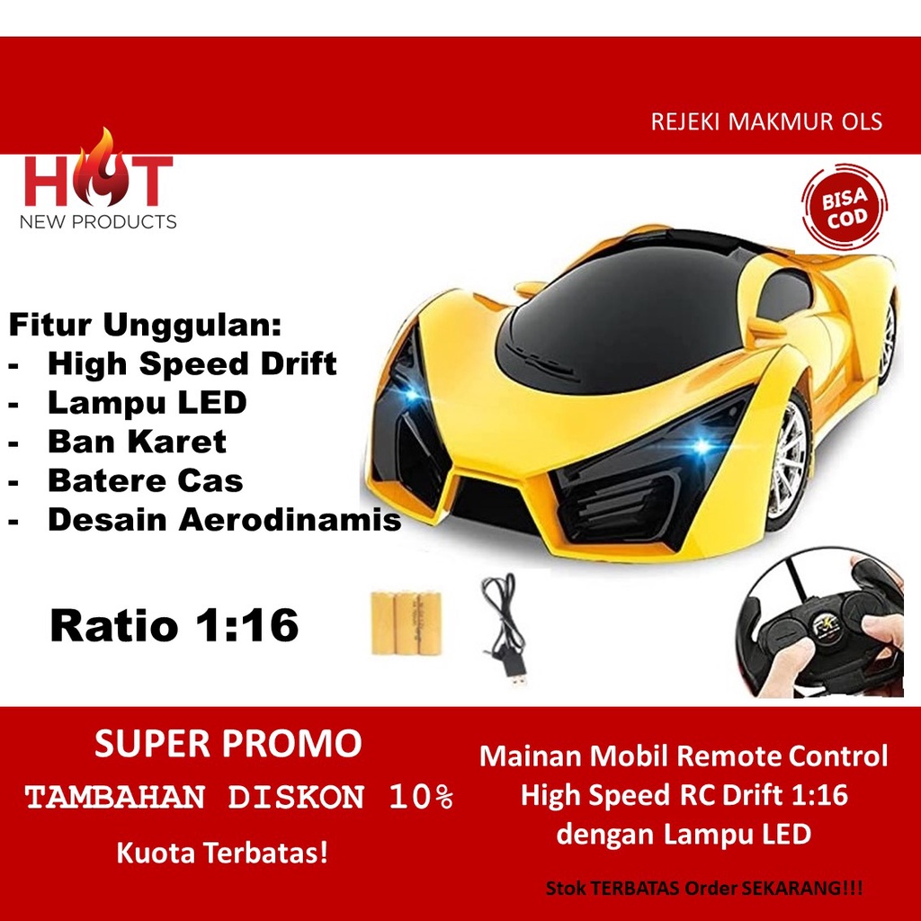 Jual Mobil Remot High Speed RC Drift Model Terbaru 1:16 dengan Lampu ...