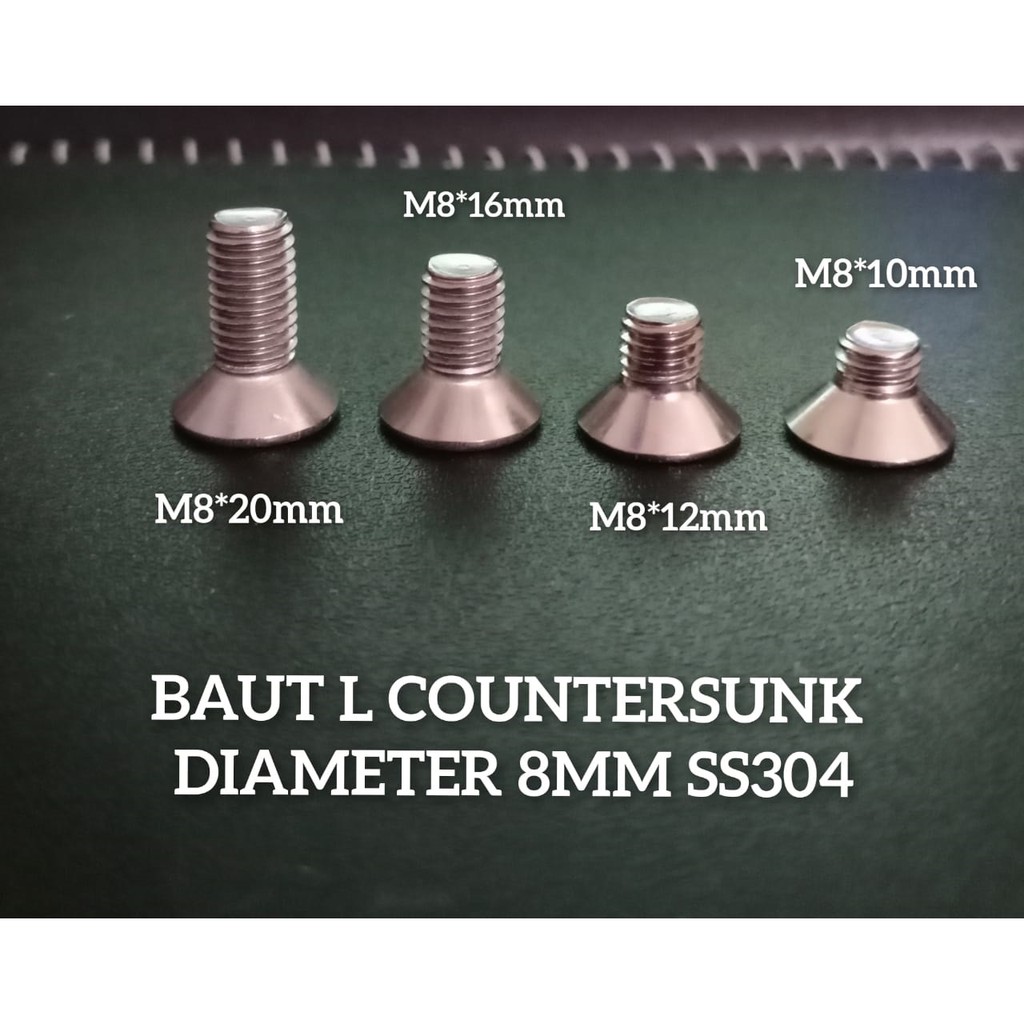 Jual 1 PCS BAUT VERSENG M8 BAUT COUNTERSUNK SS304 BAUT L FLAT 8MM 20 ...