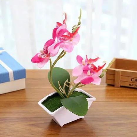 Jual VB23 Bunga Anggrek Artificial Flower Vas Trapesium Melamin Flower ...
