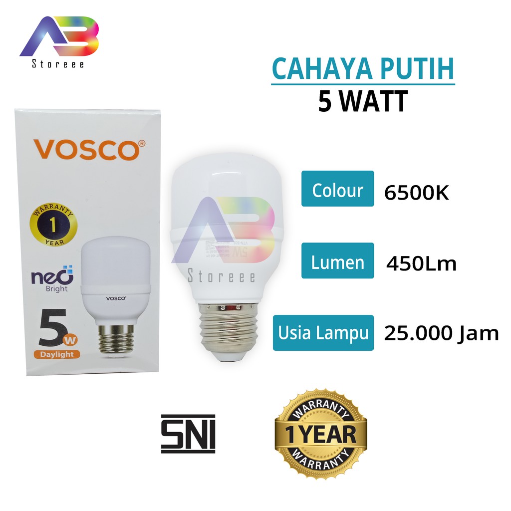 Jual Lampu LED Vosco 5 Watt Putih Bohlam 5W SNI | Shopee Indonesia