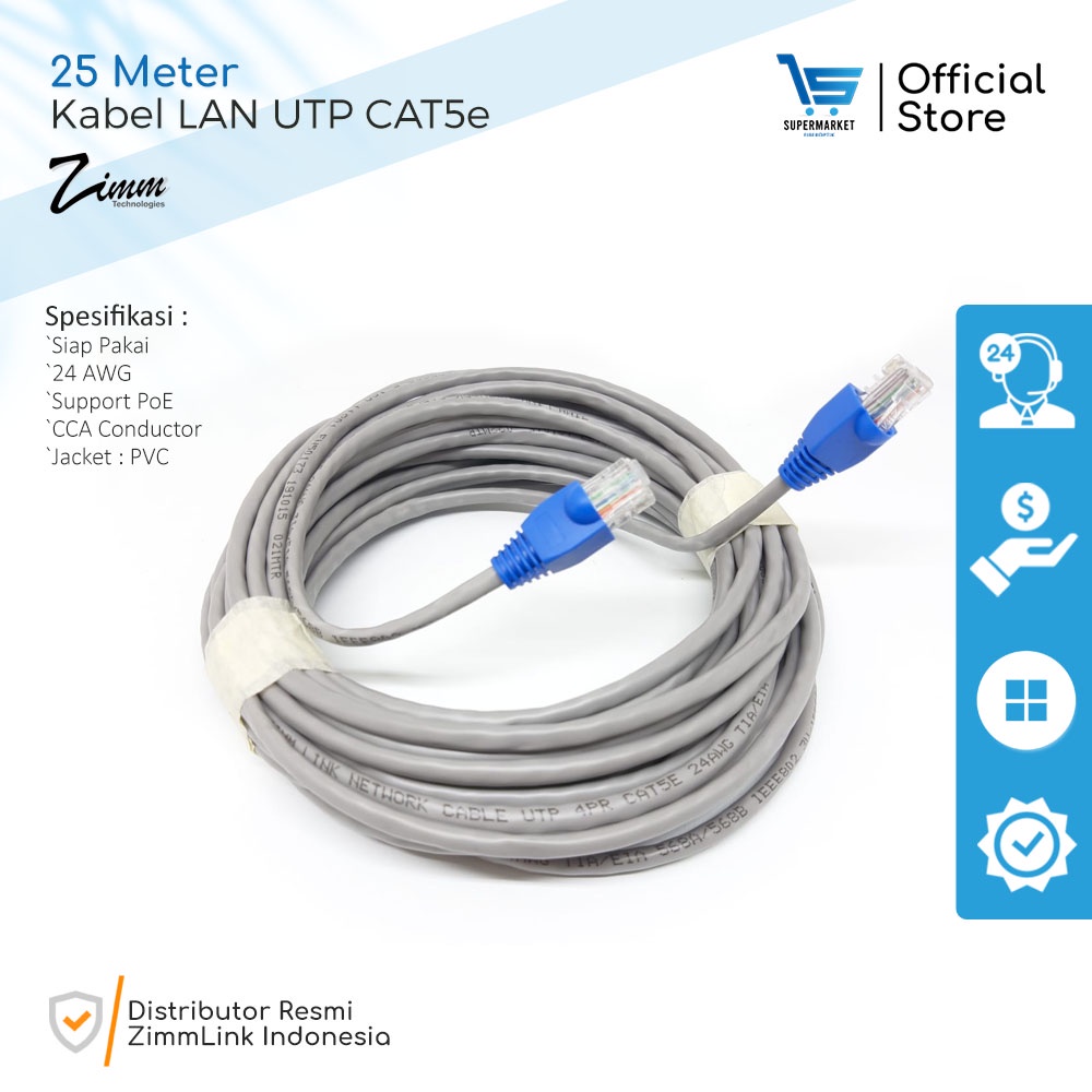 Jual Kabel LAN RJ45 25M Kabel UTP Indoor Cat5e 25 Meter Cable Network ...