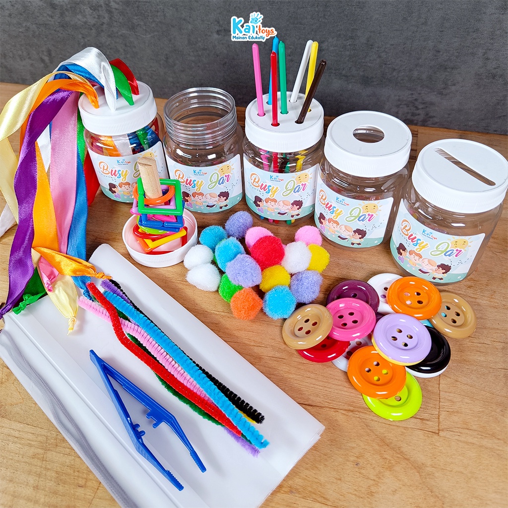 Jual Busy Jar / Mainan Montessori Sensori / Button Post / Pompom Push ...