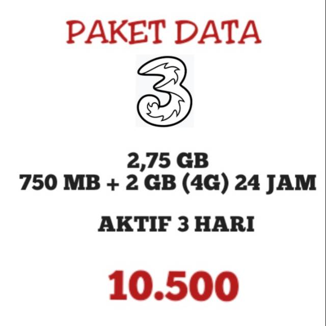 Jual PAKET DATA THREE 2,75 GB AKTIF 3 HARI | Shopee Indonesia