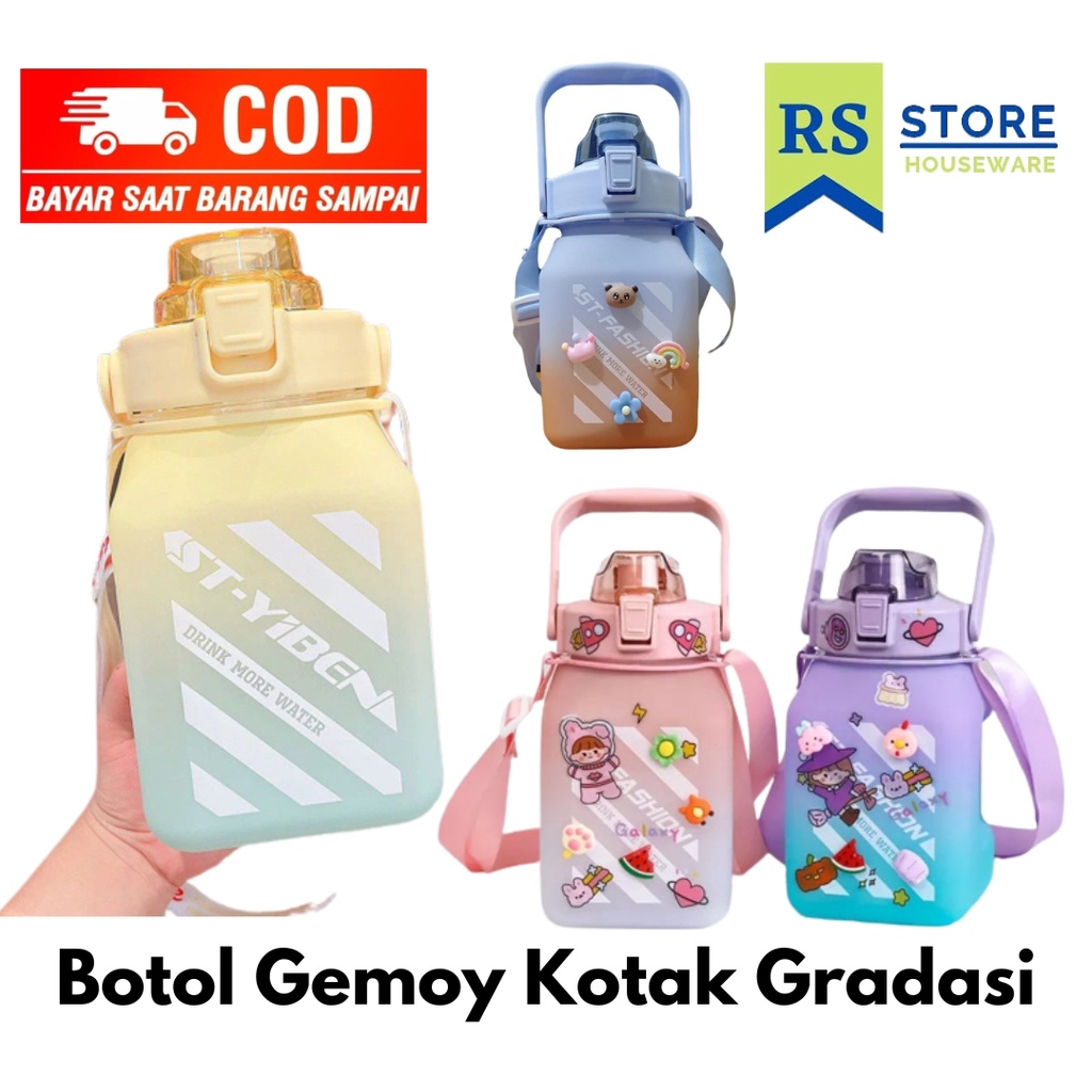 Jual botol gemoy kotak sport 1literl 1000ml Botol minum viral gemoy ...