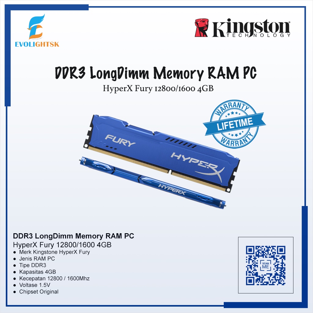 Jual RAM DDR3 LongDimm Kingston Hyper X Fury 4GB PC12800/1600Mhz / RAM PC | Shopee Indonesia