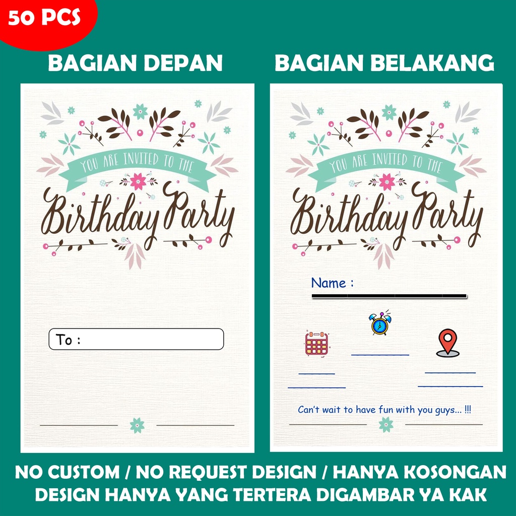 Jual Undangan ulang tahun Design 08 No custom / undangan ultah ...