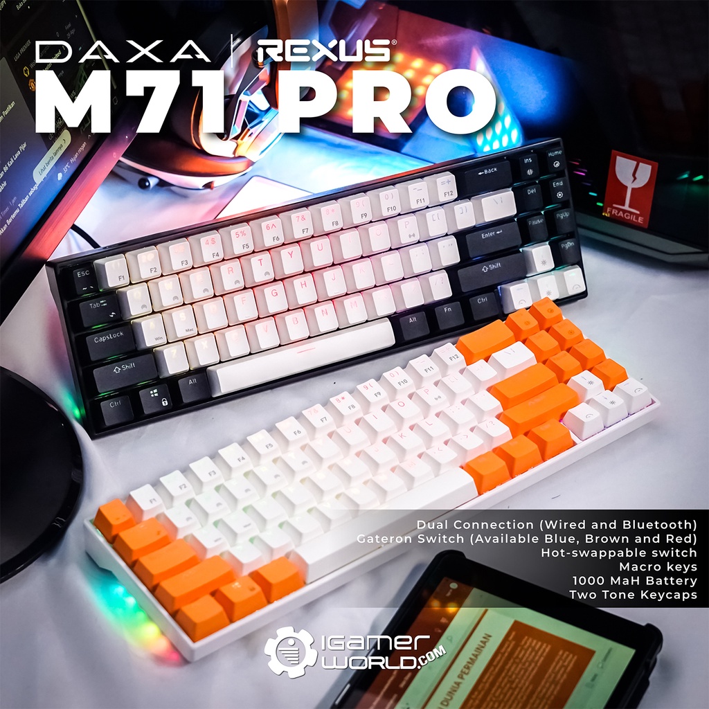 Jual Rexus Daxa M71 Pro Wired/Bluetooth Mechanical Gaming Keyboard ...