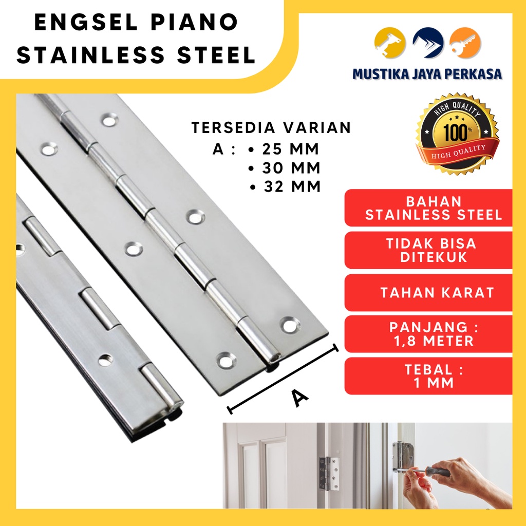 Jual Engsel Piano Stainless Steel SS Bukan Besi 1,8 Meter Engsel Lemari ...