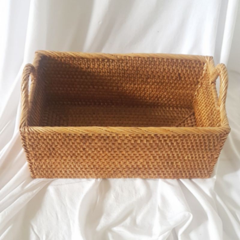 WADAH PENYIMPANAN ROTAN ESTETIK RATTAN STORAGE BOX KERAJINAN TANGAN ...