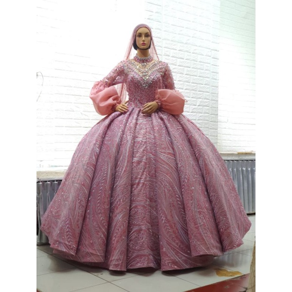 Jual GAUN PENGANTIN BERBY BEREKOR//GAUN MODREN | GAUN PAYET BUNGA 3D ...