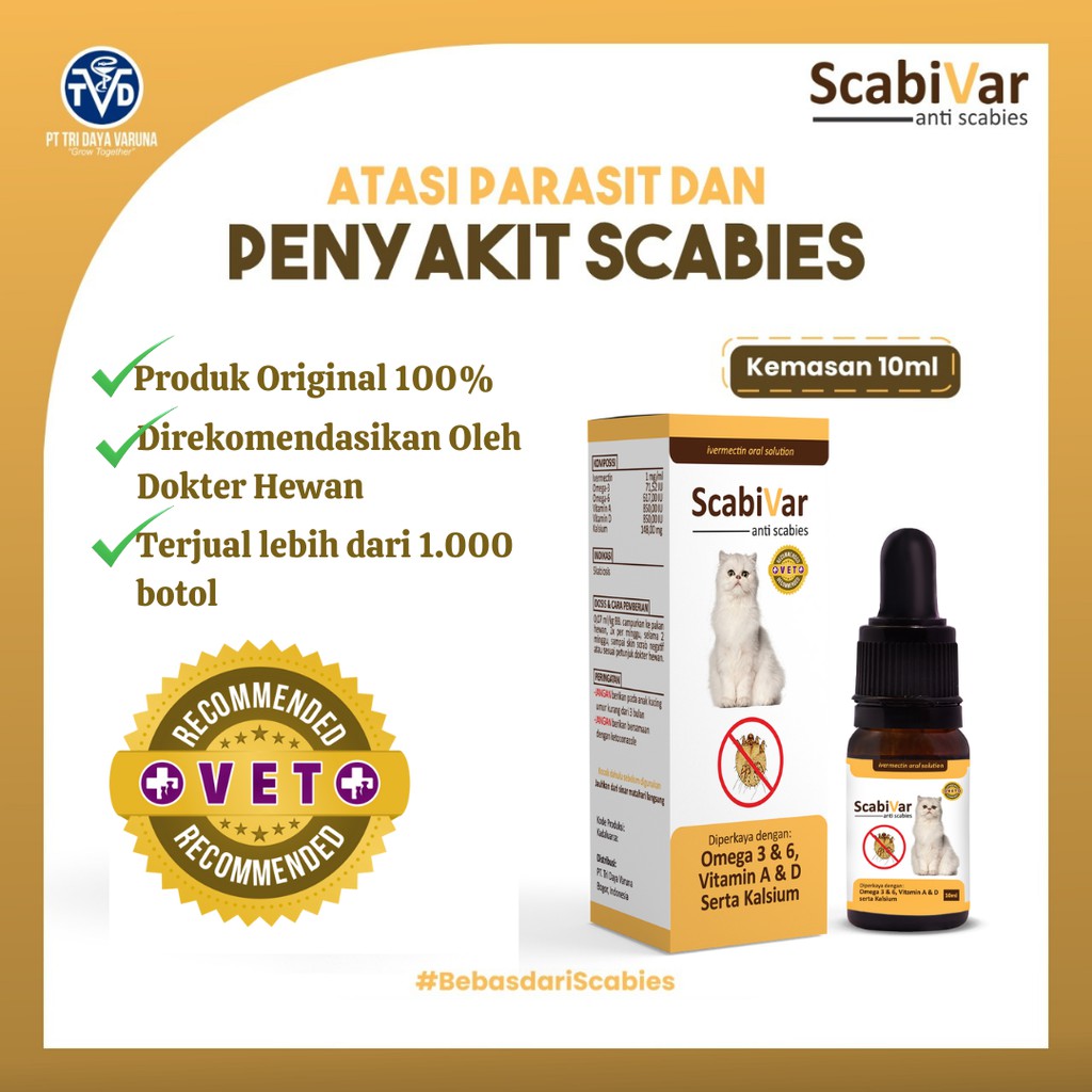 Obat Tungau Scabies Tungau Kucing Kelinci Scabies scabivar 10 ml ...