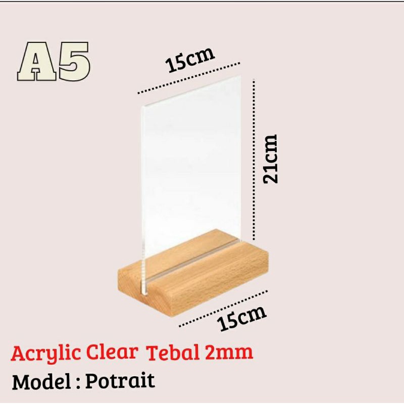 Jual tend card akrilik holder kayu A5 / akrilik meja dudukan kayu A5 ...