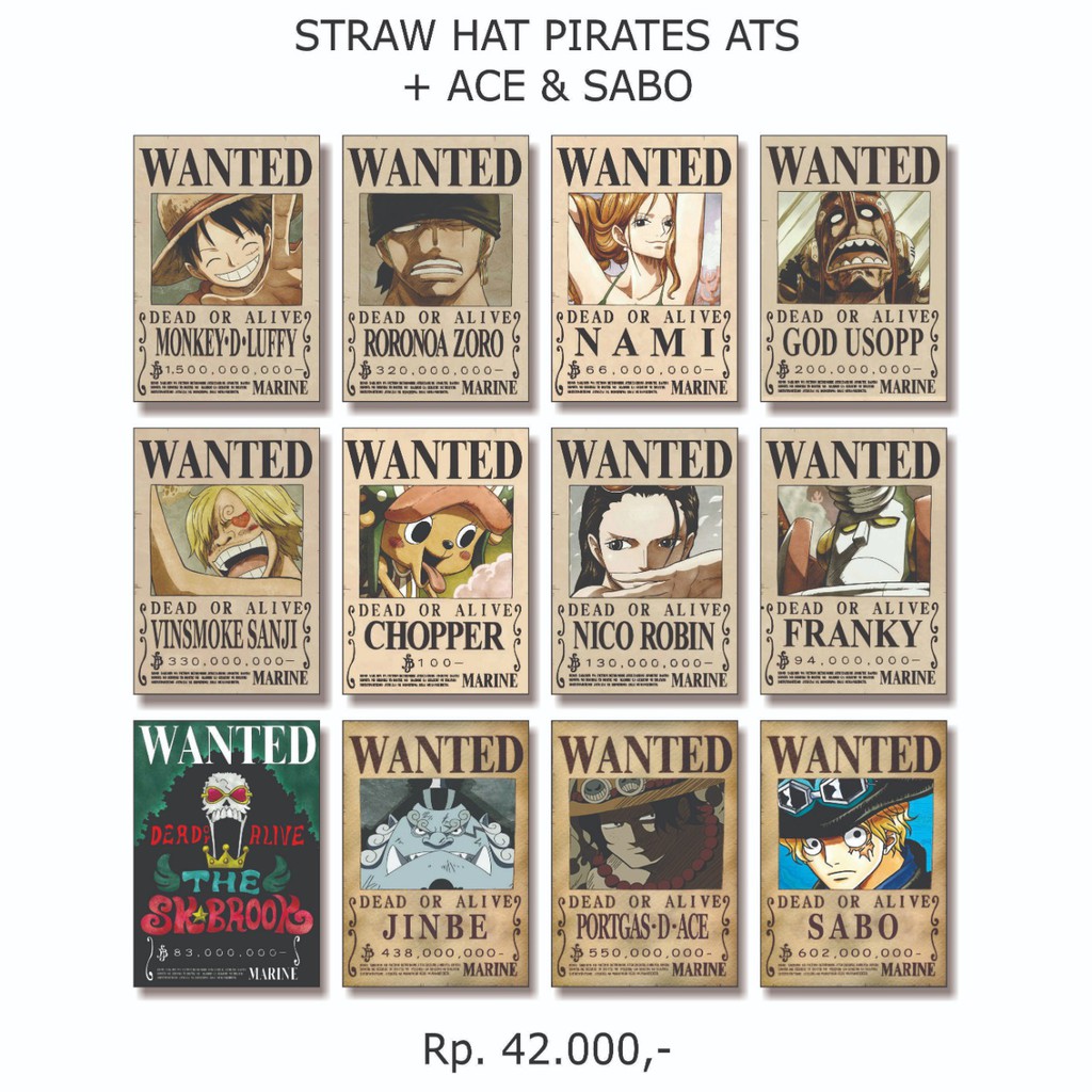 Jual Poster Wanted Bounty One Piece - SHP ATS + Ace & Sabo | Shopee ...