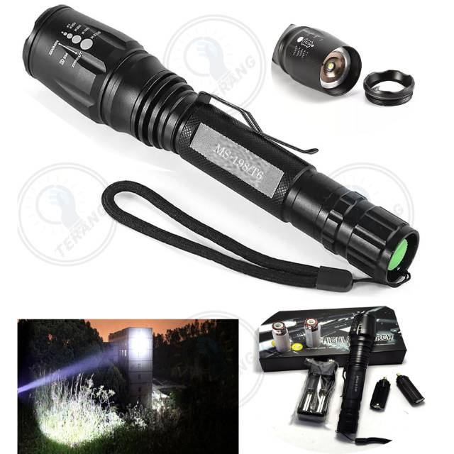 Jual senter swat police t6 2 baterai/ senter polisi / super terang ...